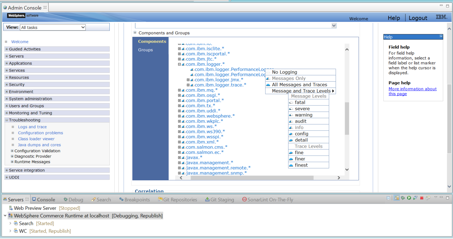WCS - LOGS TRACE COMPONENTS - come 'n' explore